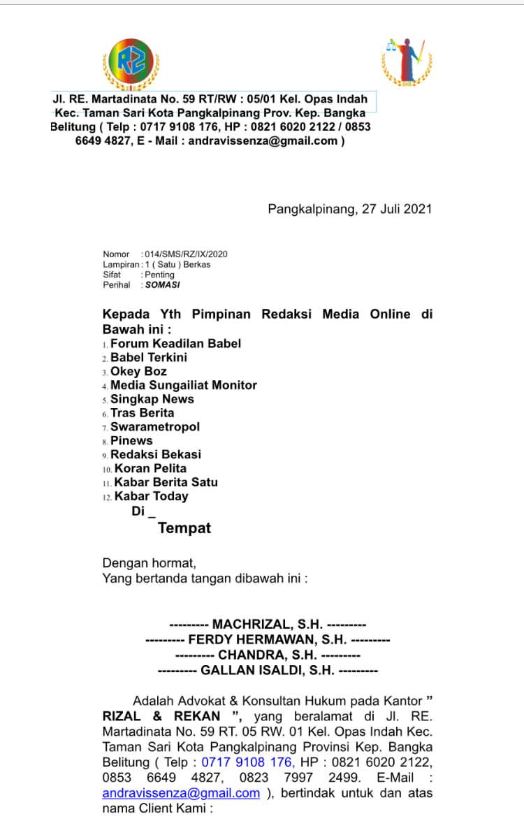 PT.Putra Prima Mandiri (PMM) Melalui Kuasa Hukumnya Layangkan Somasi ...